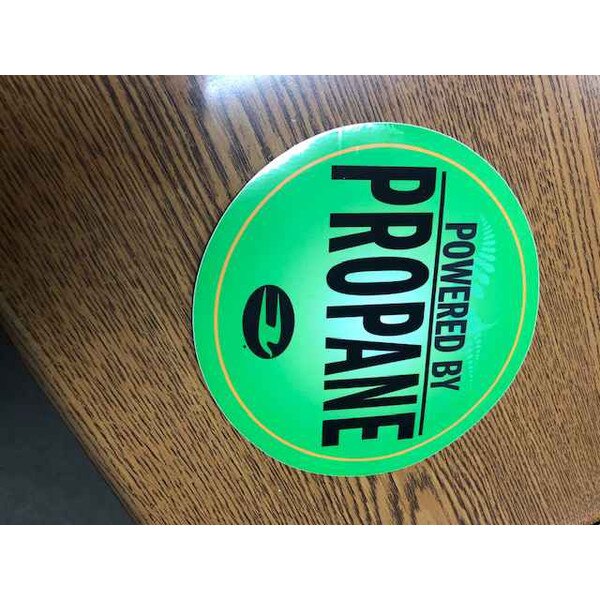 DECAL, "POWERED BY PROPANE" BLACK ON GREEN, CIRCLE - BB10019487